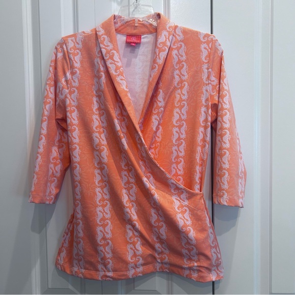 Lissa Mar | Tops | Lissa Mar Mango Coral Seahorse Stretch Blouse | Poshmark
